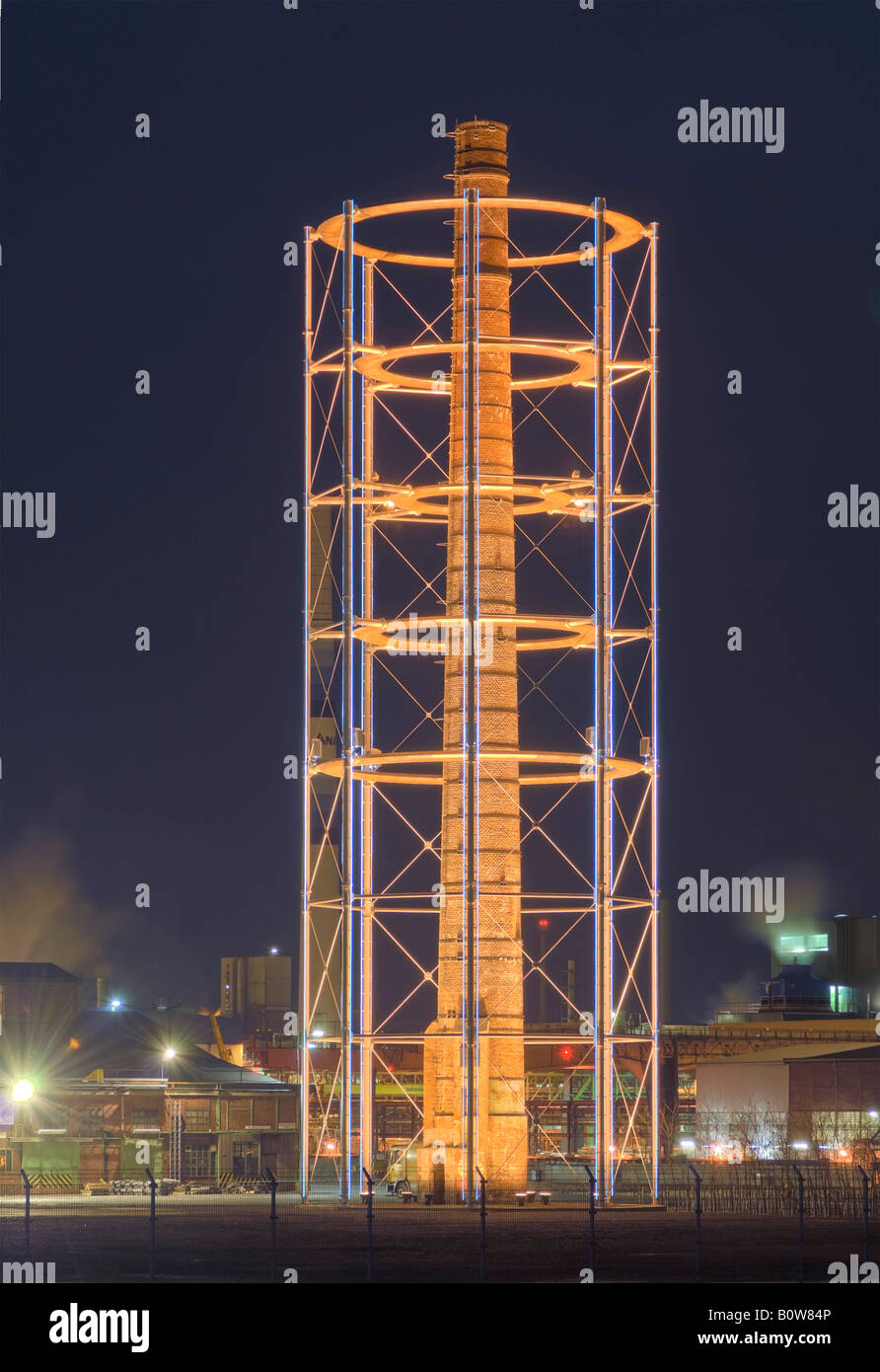 Esse 7, illuminated lit weather tower, landmark on the Norddeutsche ...