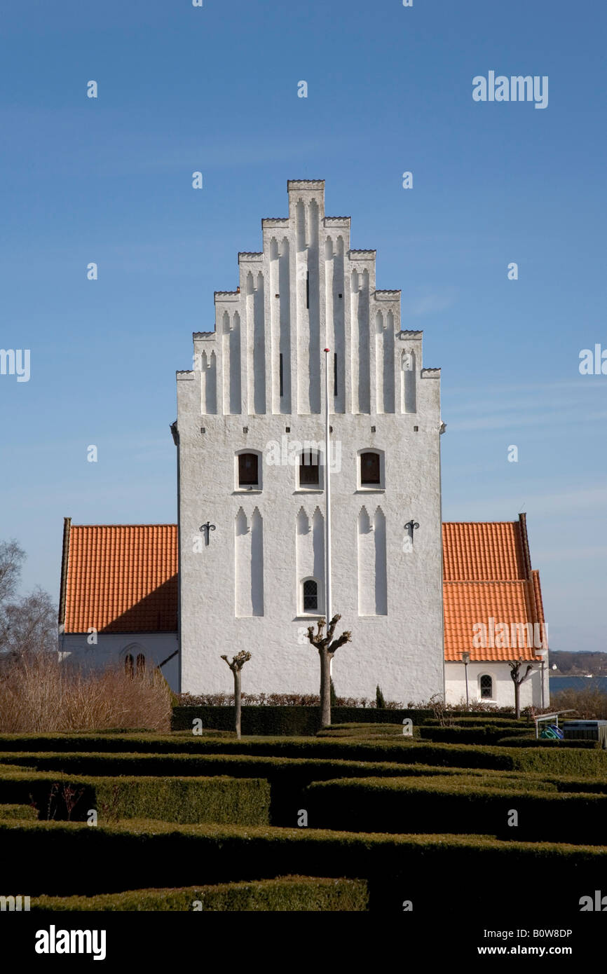 Typical Danish church with stair tower, Rinkenaes, Denmark Stock Photo ...