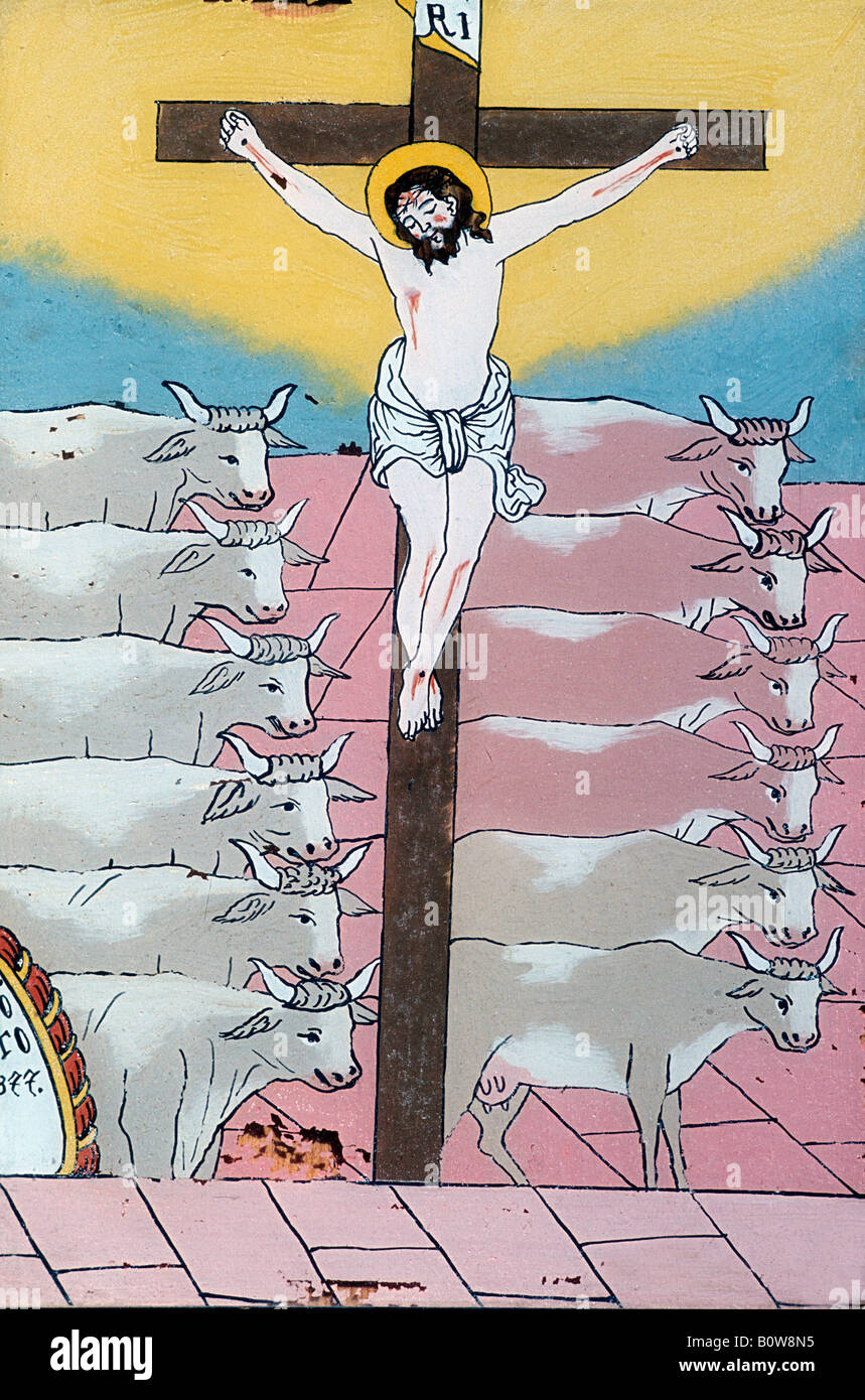 Image depicting the saving of cattle from Red Murrain disease, painted ...