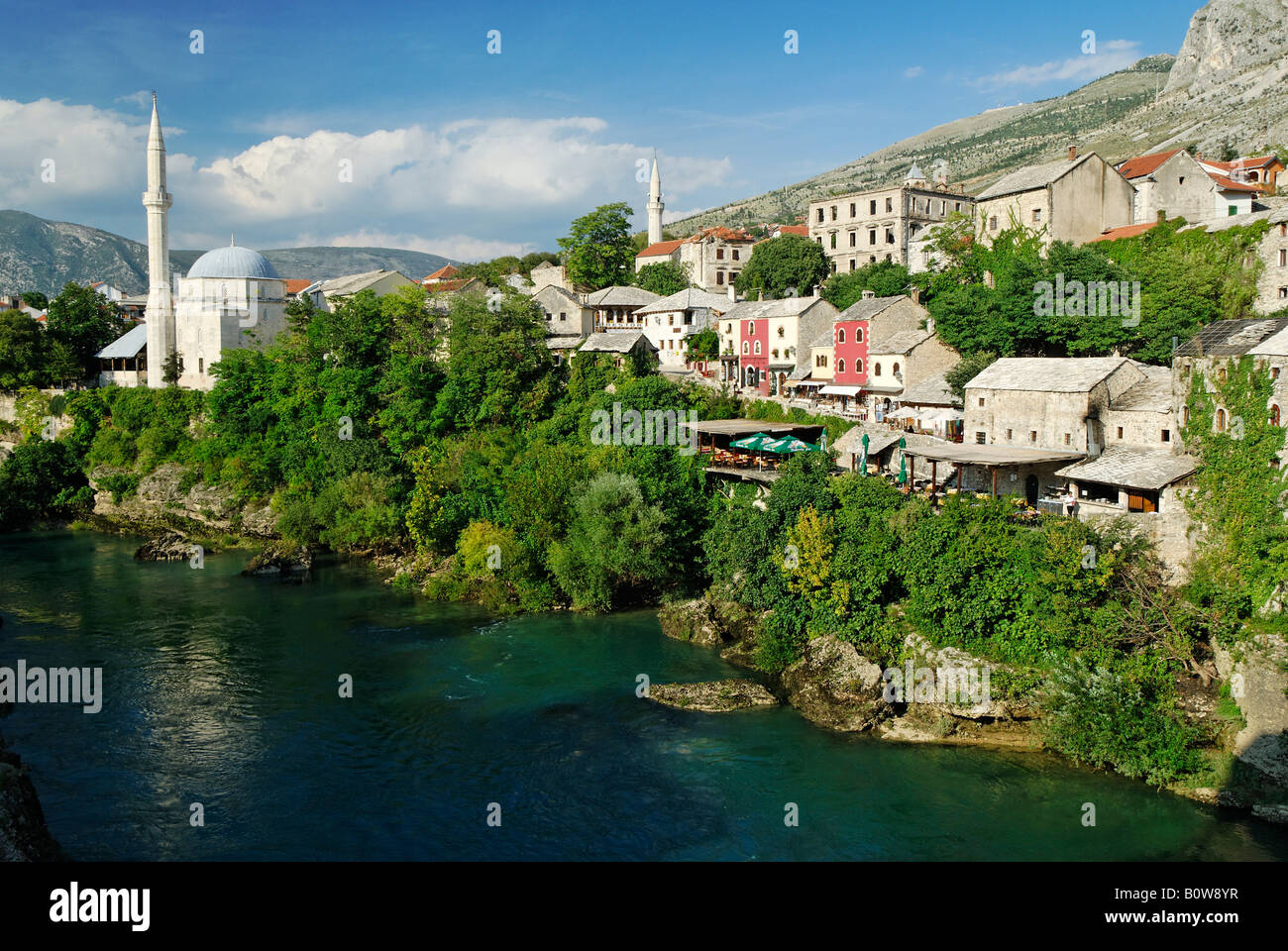 Historic centre of Mostar on the Neretva River, Bosnia and Herzegovina ...