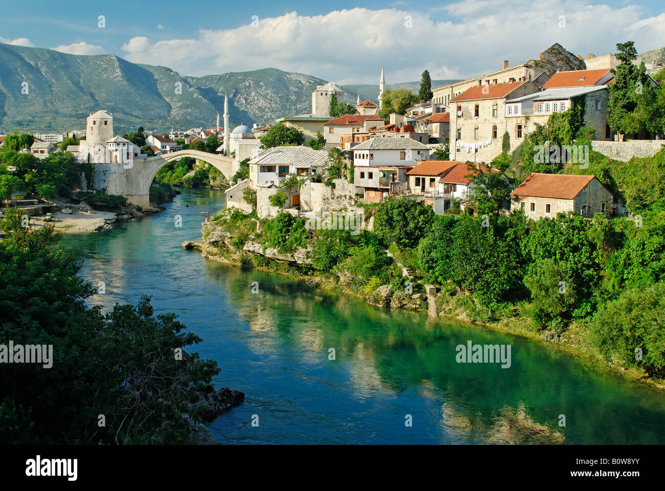 Historic centre of Mostar on the Neretva River, Bosnia and Herzegovina ...