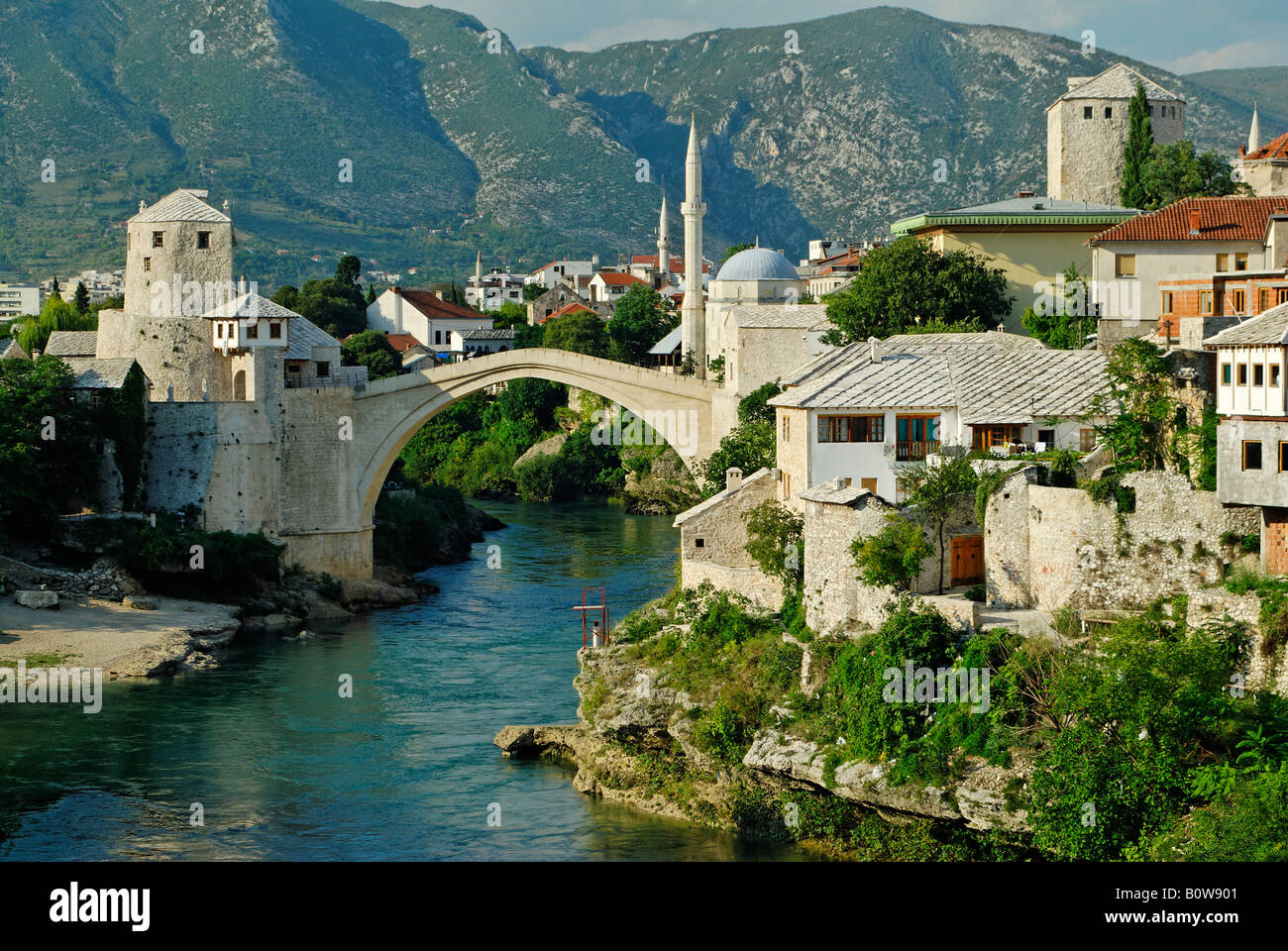 Historic centre of Mostar on the Neretva River, Bosnia and Herzegovina ...