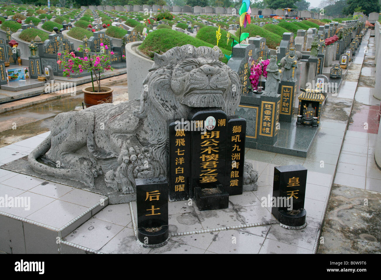 Graves at a multi-denominational cemetery in Singapore, Southeast Asia ...