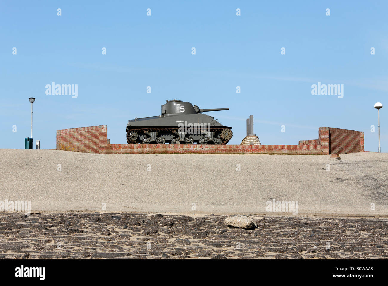 Sherman tank on a dyke near Westkapelle, memorial to the liberation of ...
