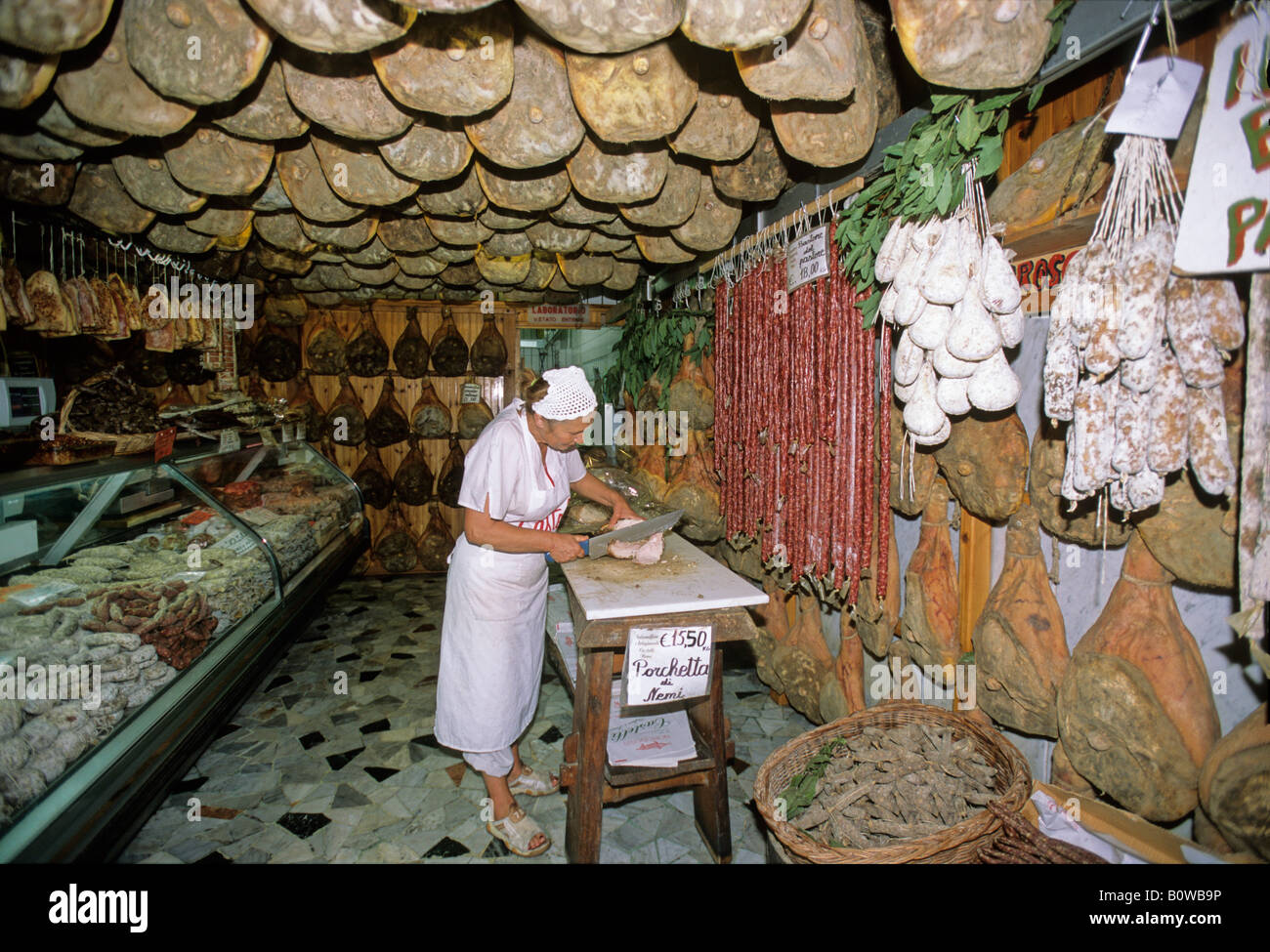 Salumeria, Nemi, Castelli Romani near Rome, Latium, Italy Stock Photo ...