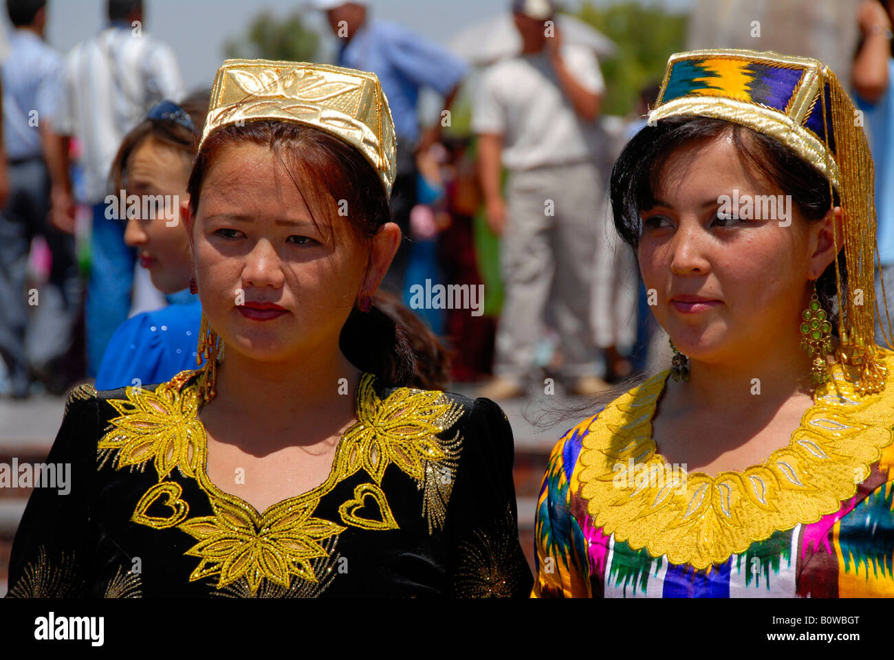 Festively dressed young Uzbekistani woman, Shah e Sabz, Uzbekistan ...