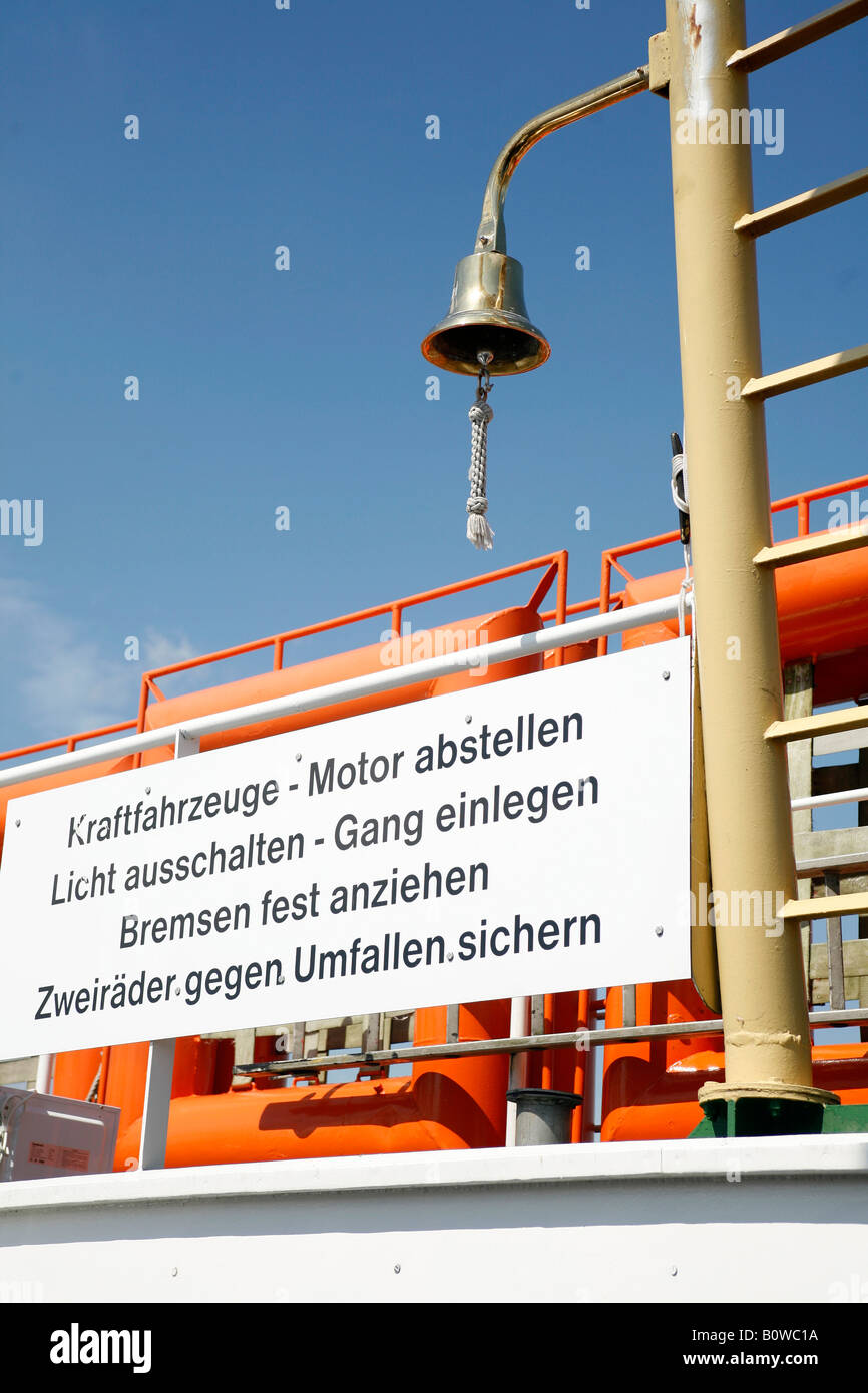 Sign with safety instructions on a ferry Stock Photo - Alamy