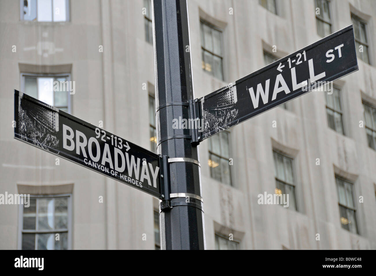 Street signs outside the New York Stock Exchange, NYSE, Wall Street ...