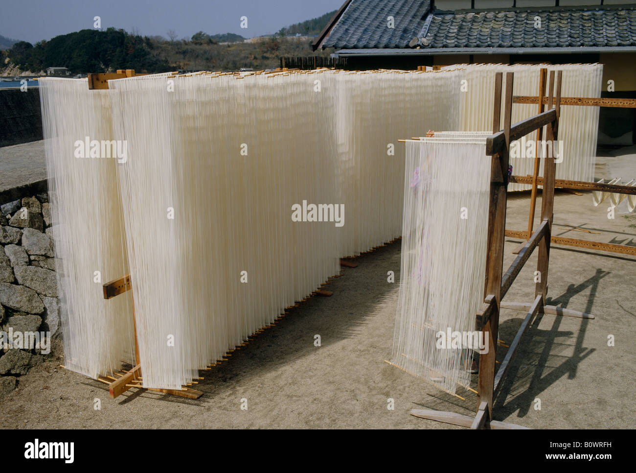 Noodles hanging on poles Stock Photo - Alamy