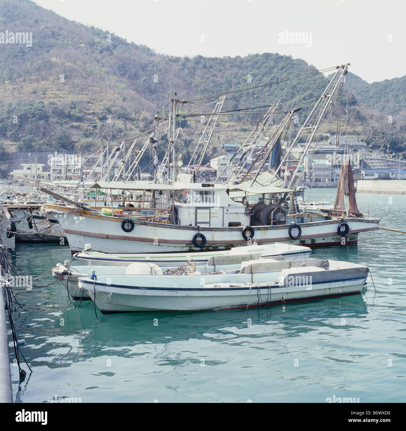 Fishing boats moored at port, Hinase, Okayama, Japan Stock Photo - Alamy