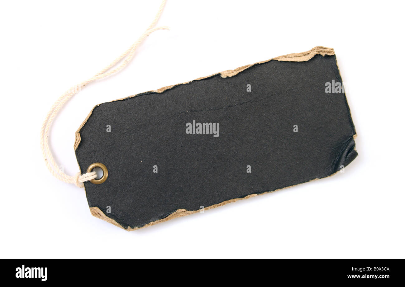 grunge black tag with cotton thread isolated on white background Stock ...