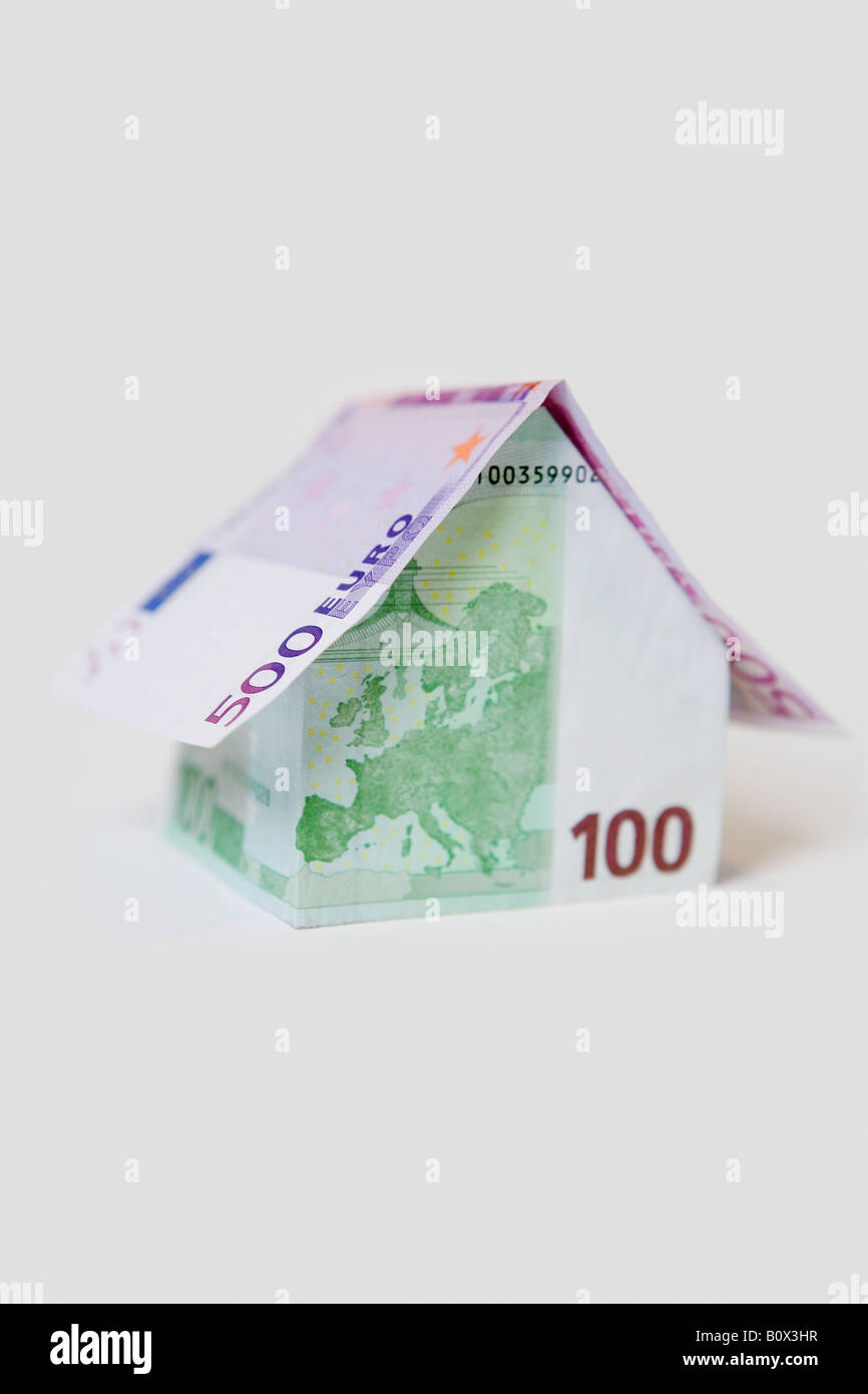 A Five Hundred Euro Banknote and a Hundred Euro Banknote folded to look ...