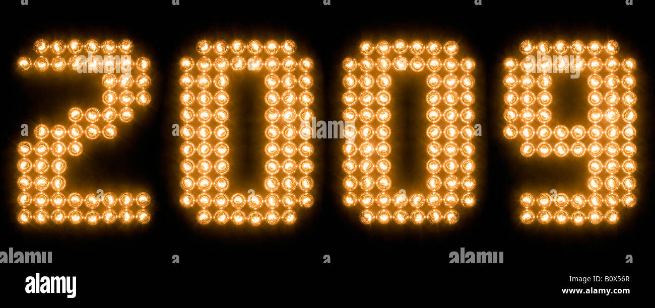 The year 2009 in illuminated light bulbs Stock Photo - Alamy