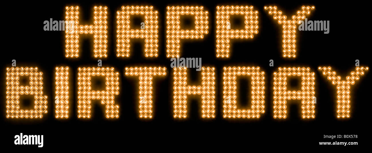 The words happy birthday in illuminated light bulbs Stock Photo - Alamy