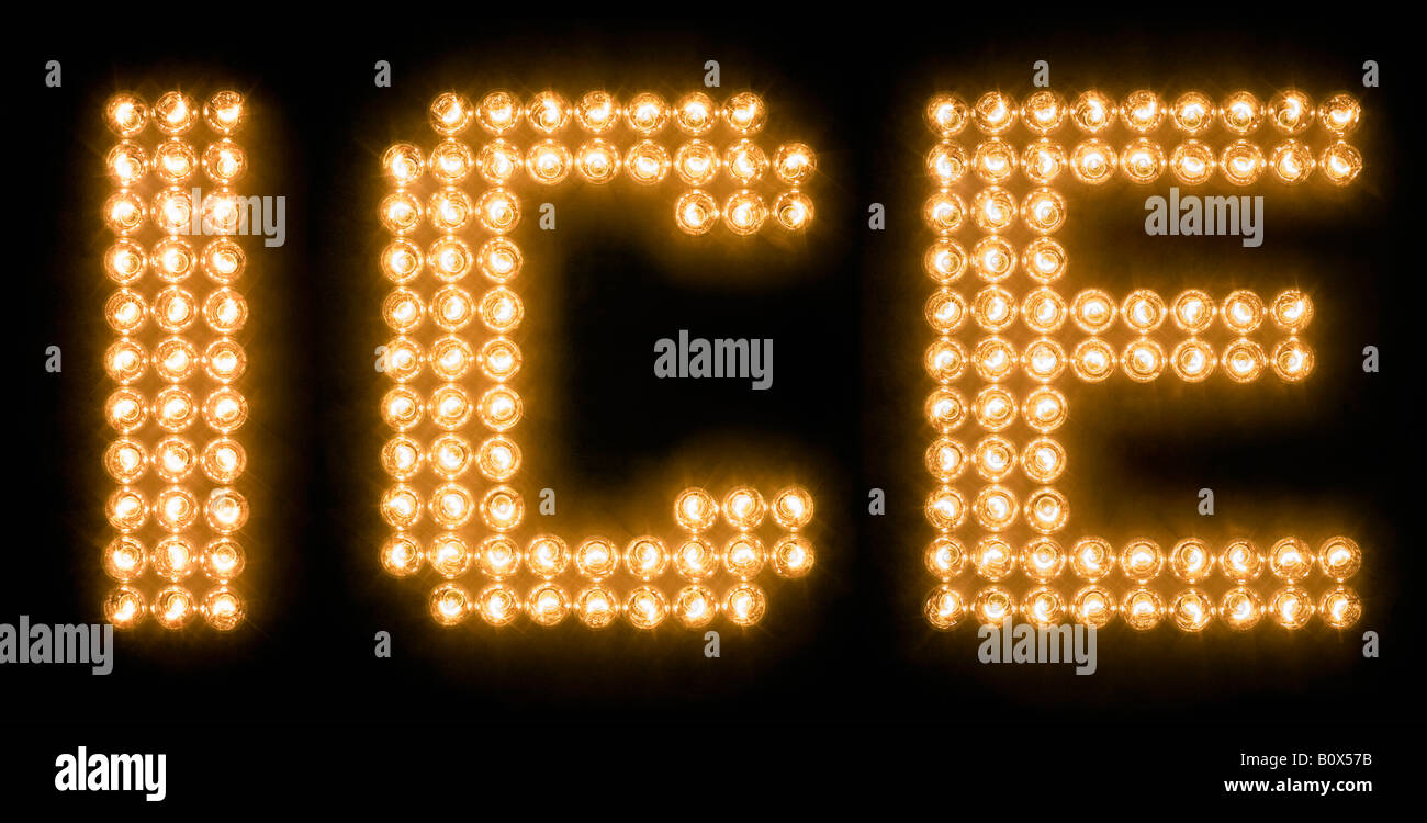 The word ice in illuminated light bulbs Stock Photo - Alamy