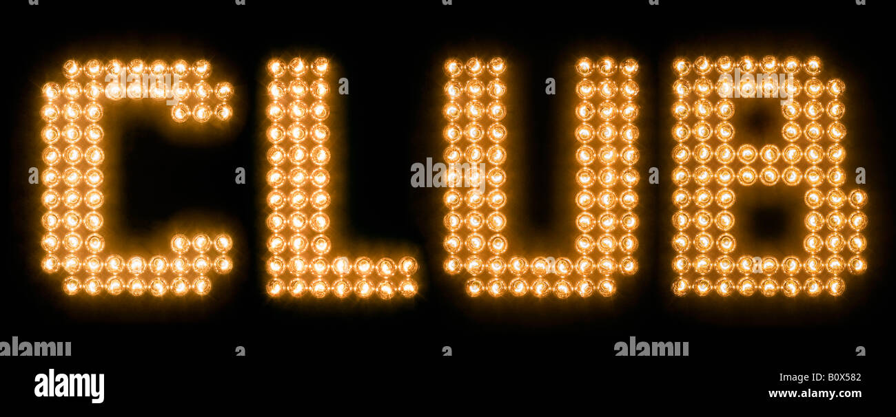 The word club in illuminated light bulbs Stock Photo - Alamy