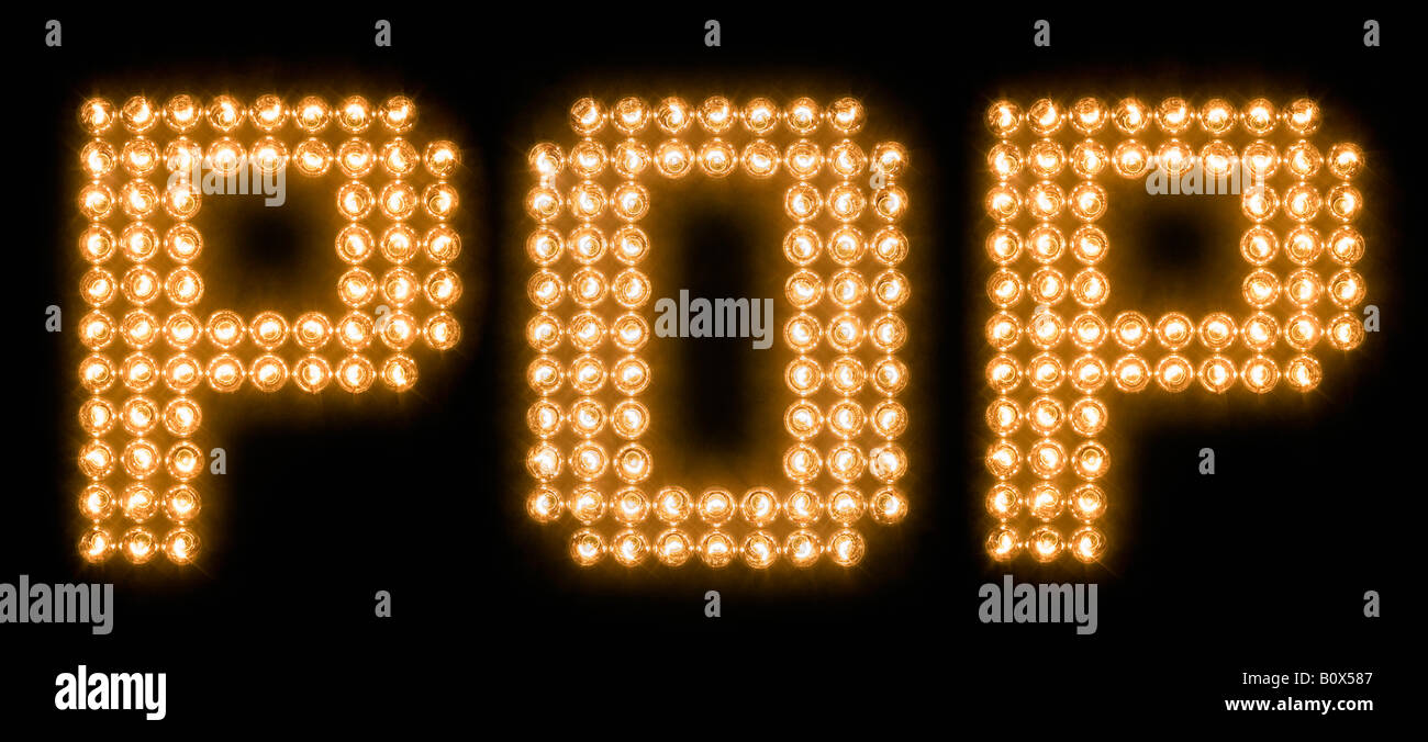The word pop in illuminated light bulbs Stock Photo - Alamy