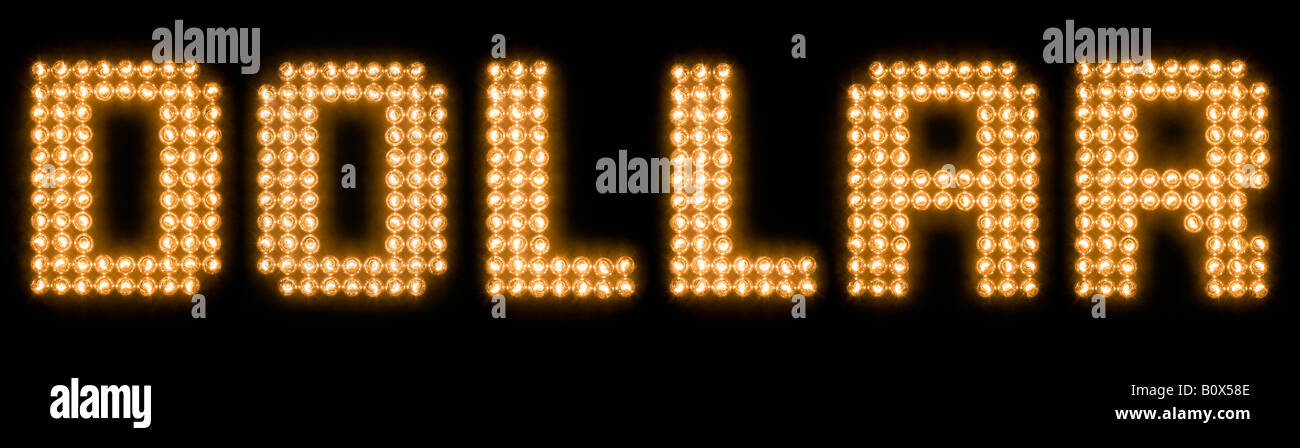 The word dollar in illuminated light bulbs Stock Photo - Alamy