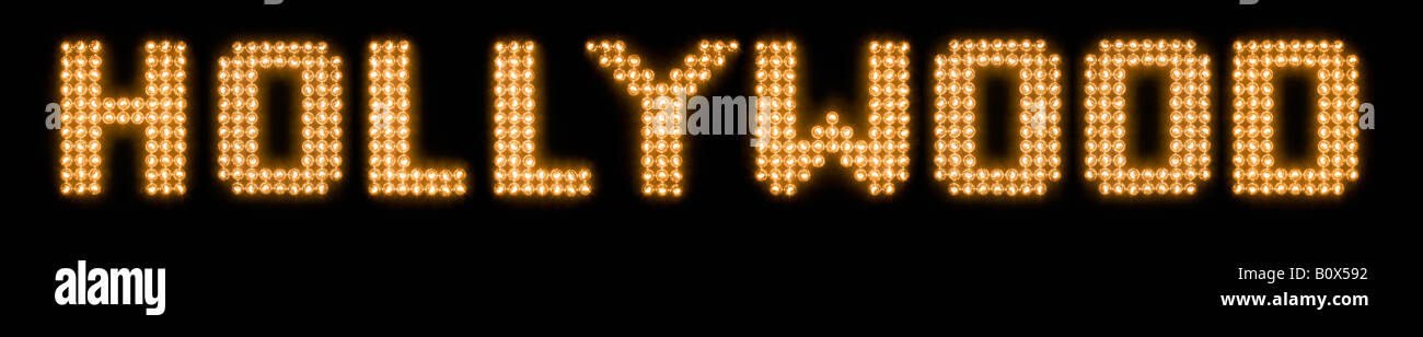 The word Hollywood in illuminated light bulbs Stock Photo - Alamy