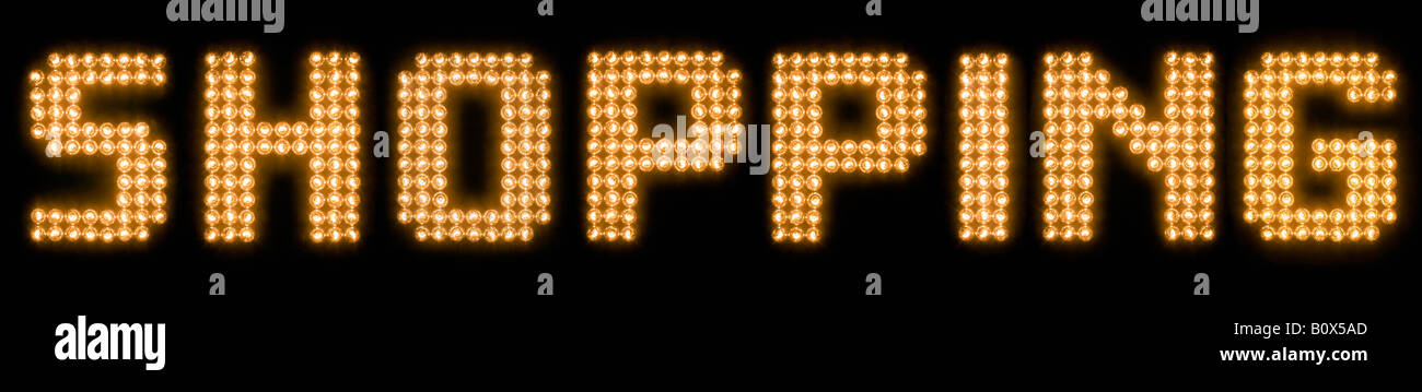 The word shopping in illuminated light bulbs Stock Photo - Alamy