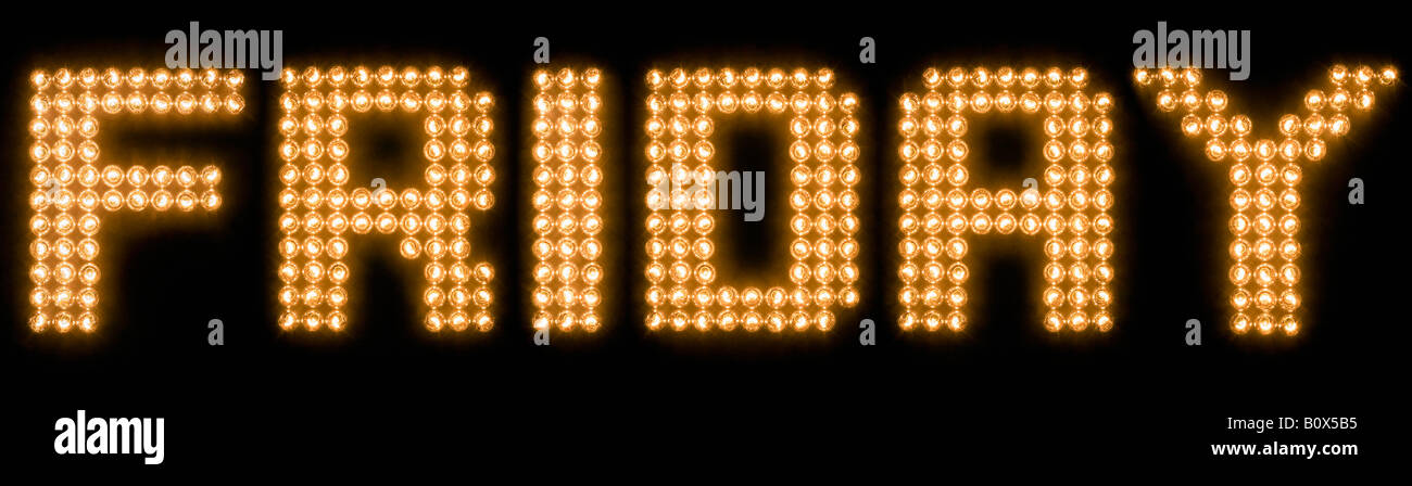 The word Friday in illuminated light bulbs Stock Photo - Alamy