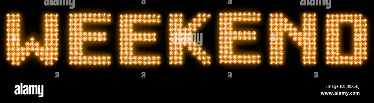 The word weekend in illuminated light bulbs Stock Photo - Alamy