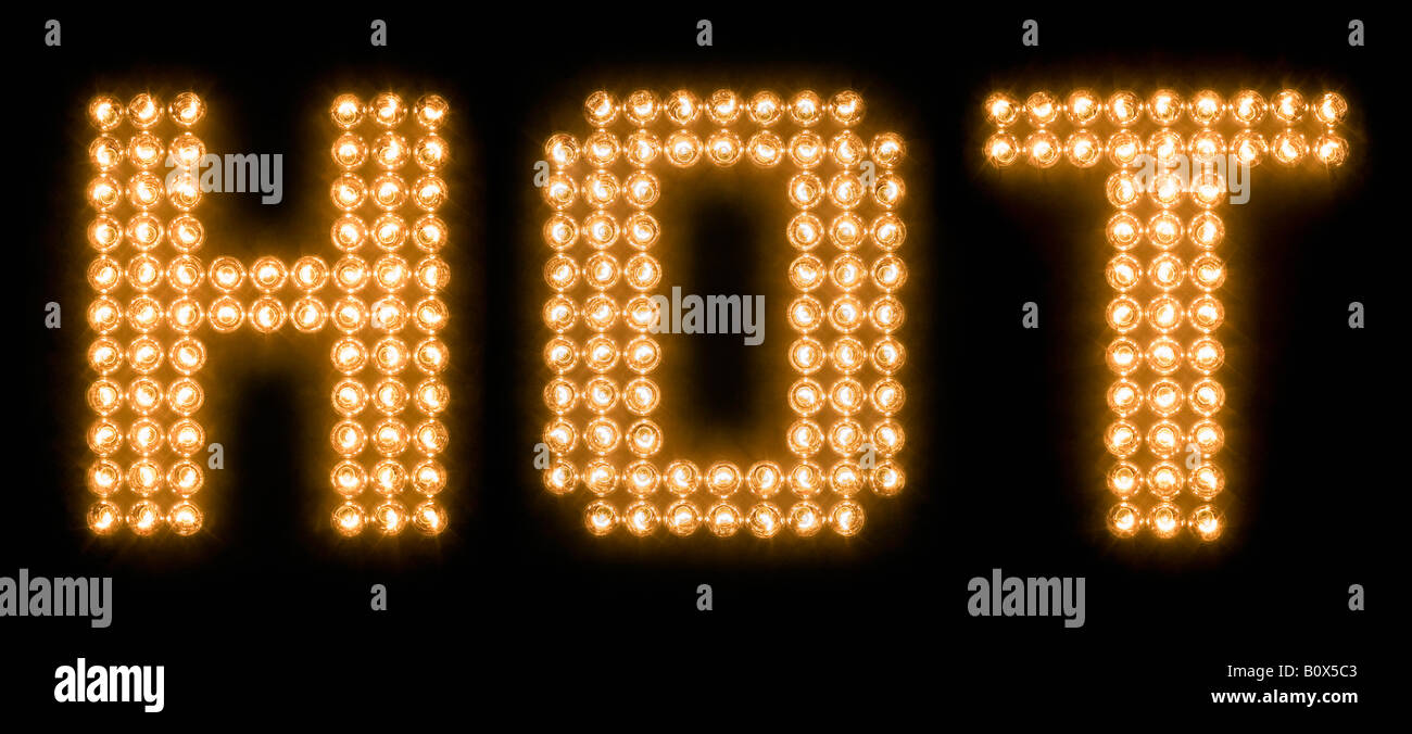 The word hot in illuminated light bulbs Stock Photo - Alamy