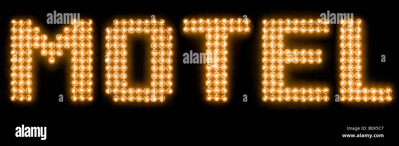 The word motel in illuminated light bulbs Stock Photo - Alamy