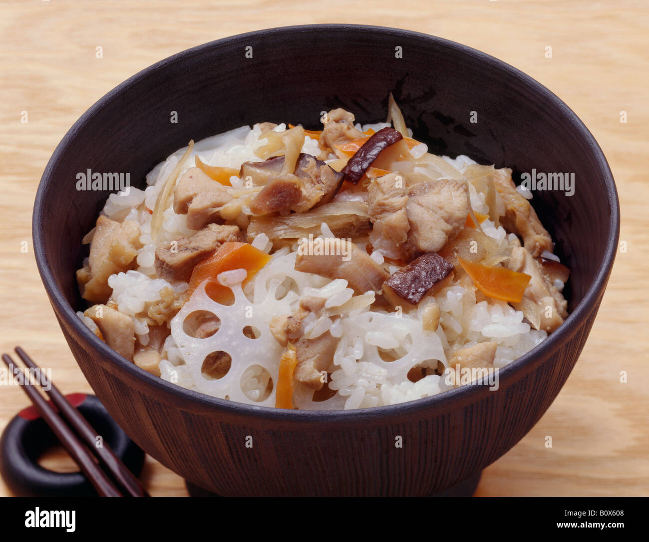 Steamed rice with chicken and vegetables Stock Photo - Alamy