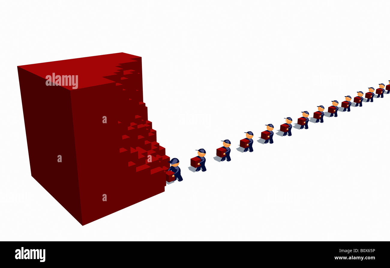 Workers building a large cube Stock Photo - Alamy