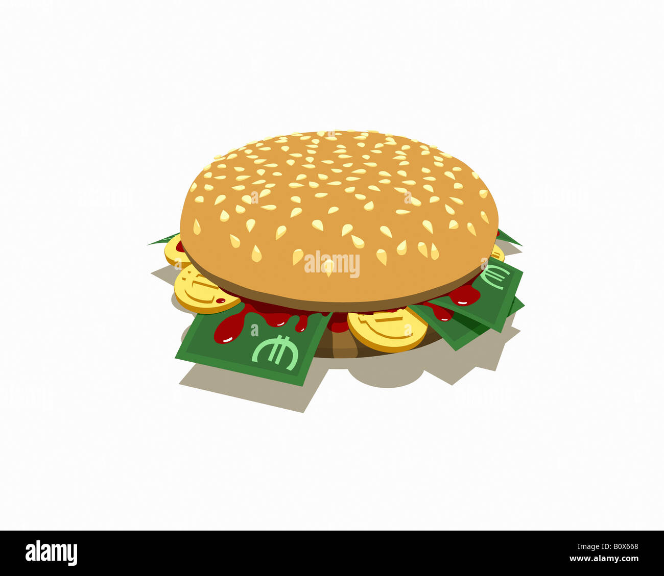 A burger with Euro banknotes and coins inside Stock Photo - Alamy
