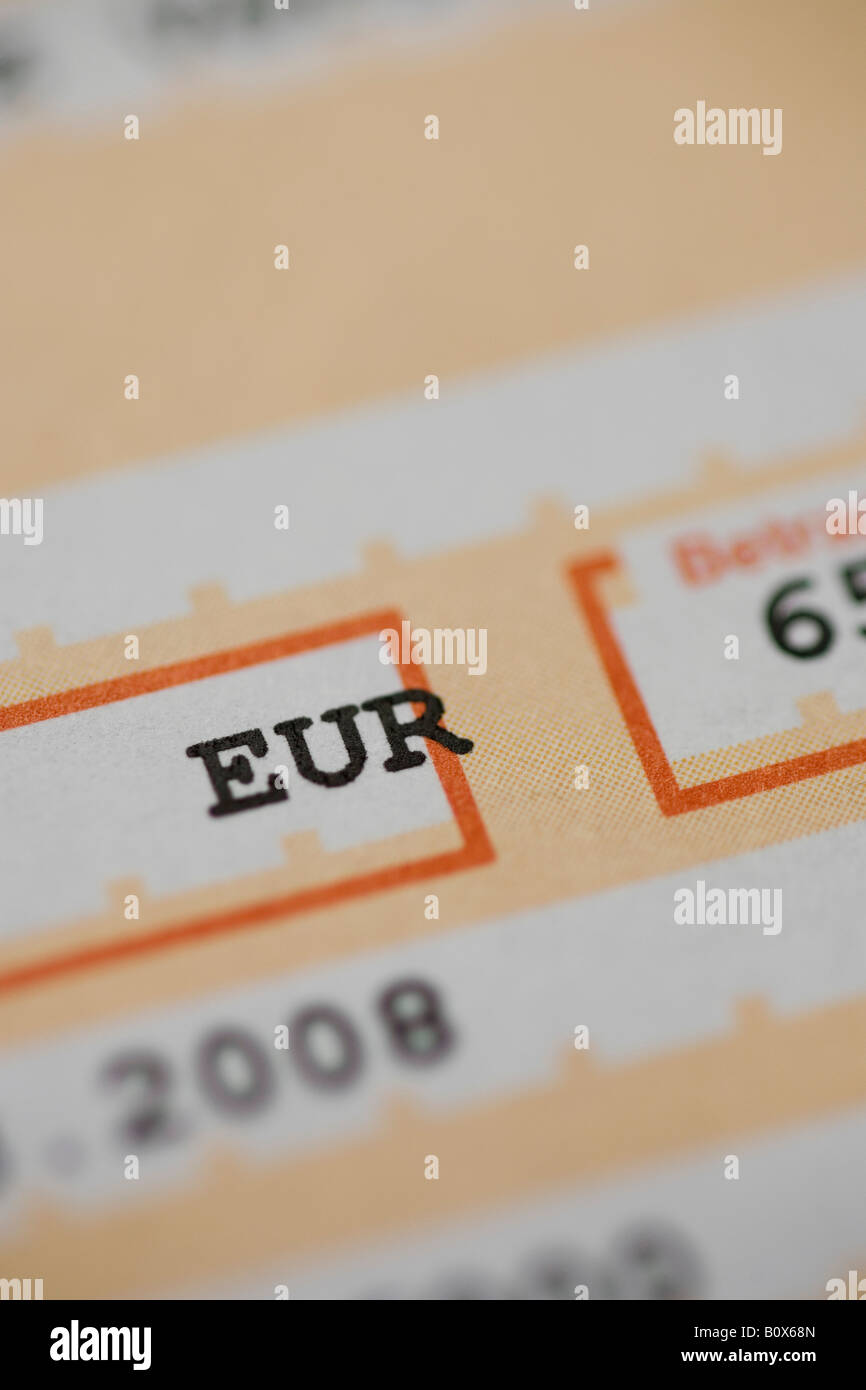 Close up of a form with shortened version of “euro” typed on it Stock ...