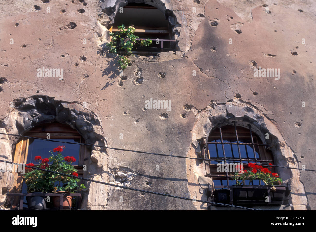 Scars of war - bullet holes pepper a residential wall in Mostar, Bosnia ...
