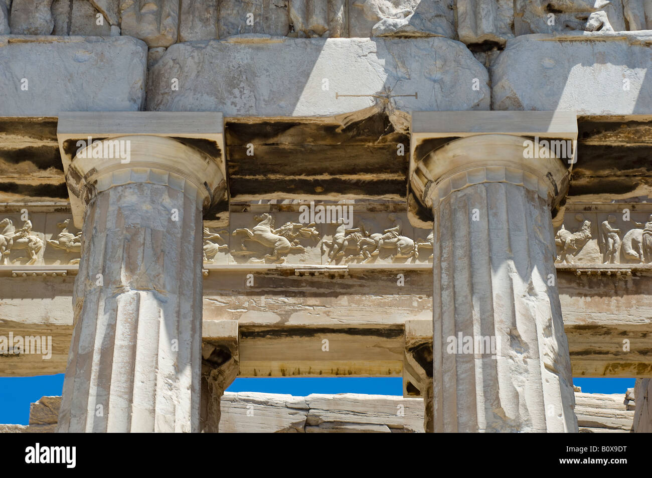 Close up of the Doric Columns. The Parthenon. Temple of the Greek Goddess Athena. Athens Greece ...