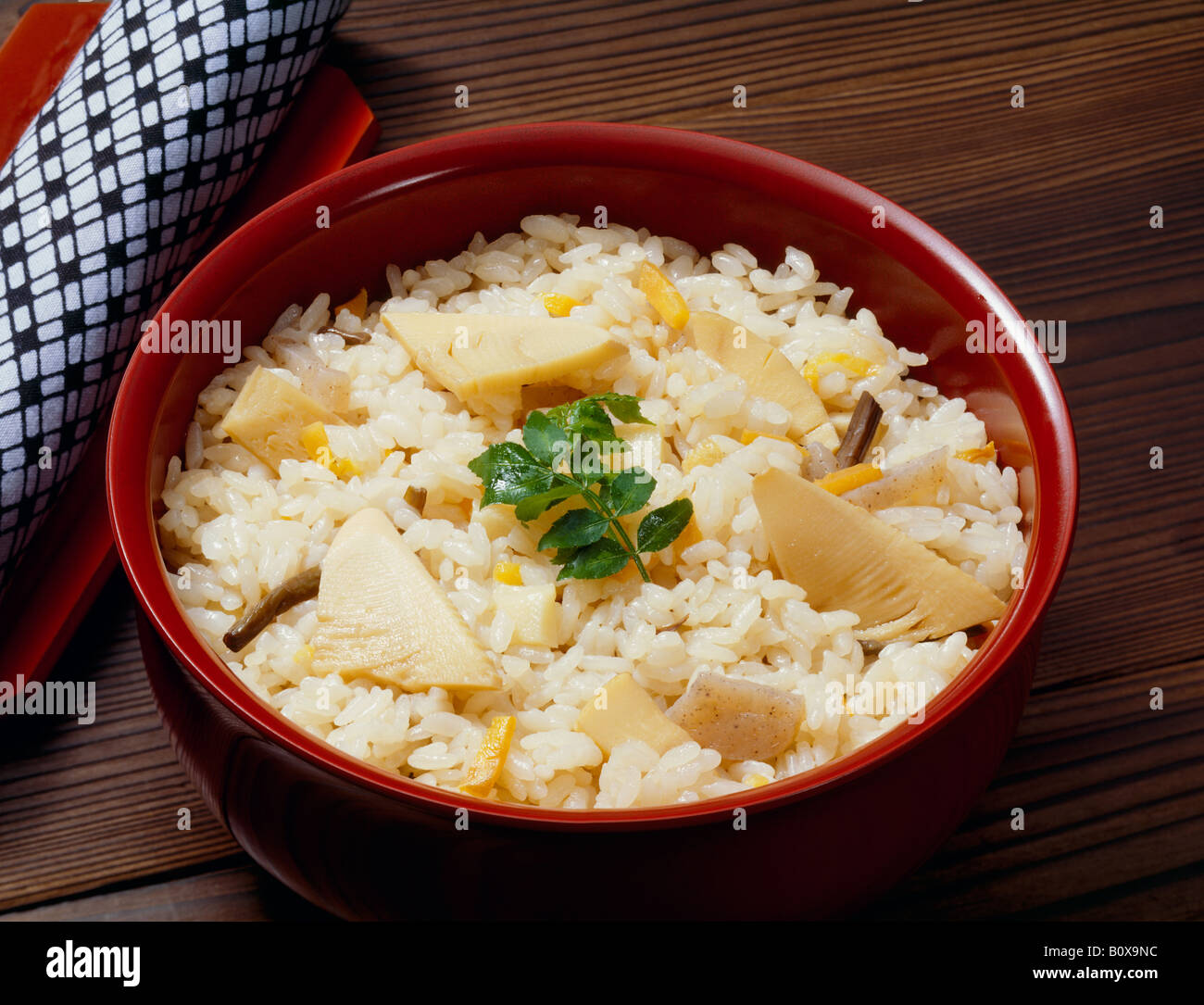 Bowl of steamed rice with bamboo shoot Stock Photo - Alamy
