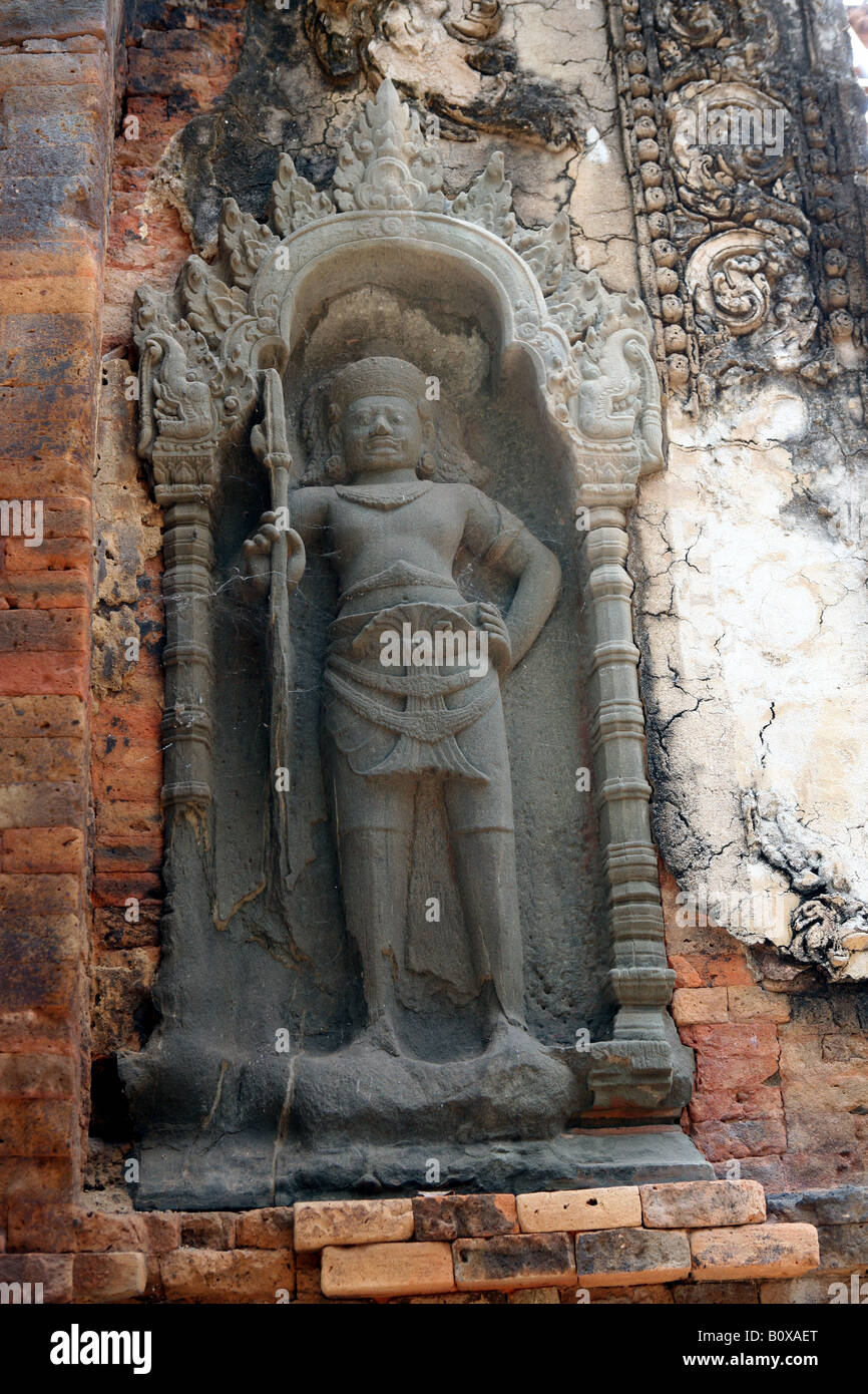 Dvarapala guaqrdian statue in a niche of Preah Ko honouring ancestors ...