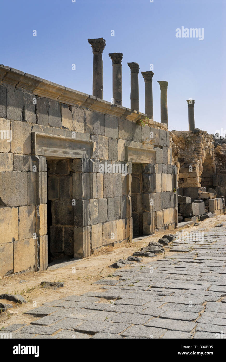 bazaar shopping street Ruins of Umm Qays Roman City Jordan Arabia Stock ...
