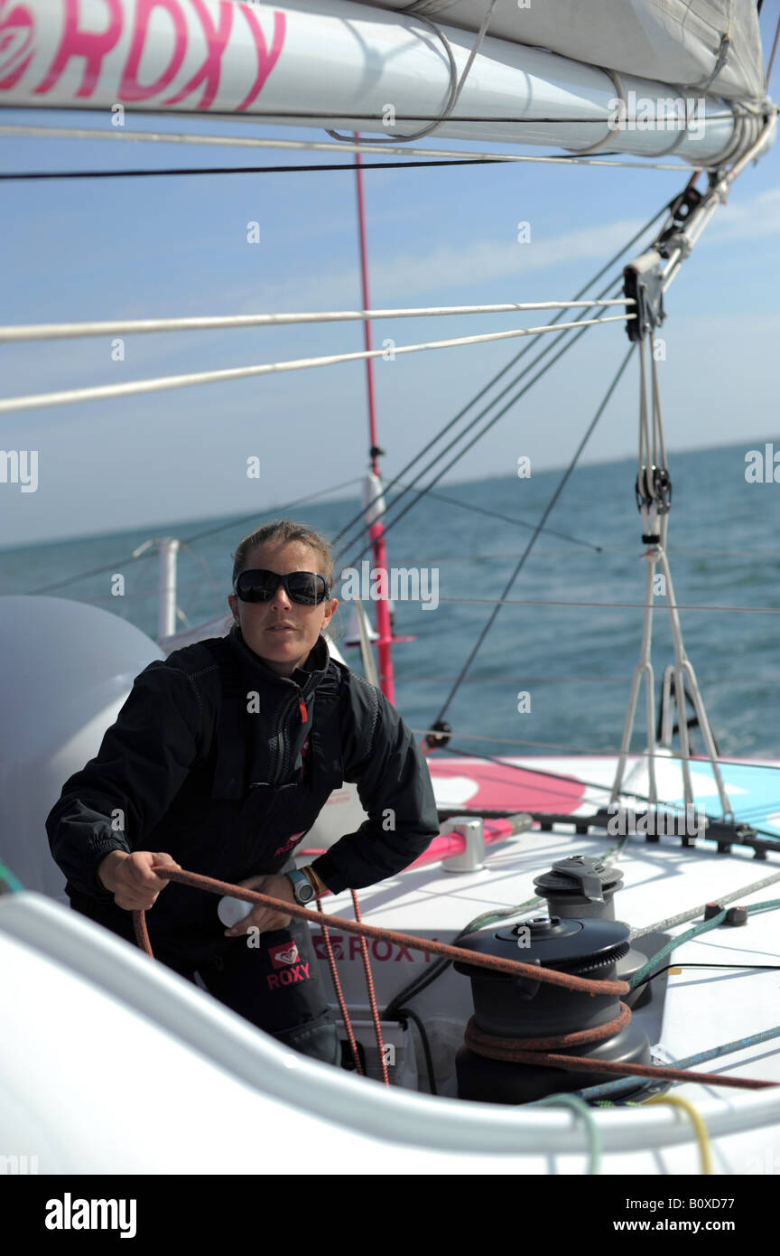 Sam davies sailing the Quiksilver Roxy boat in the Artemis Transit race ...