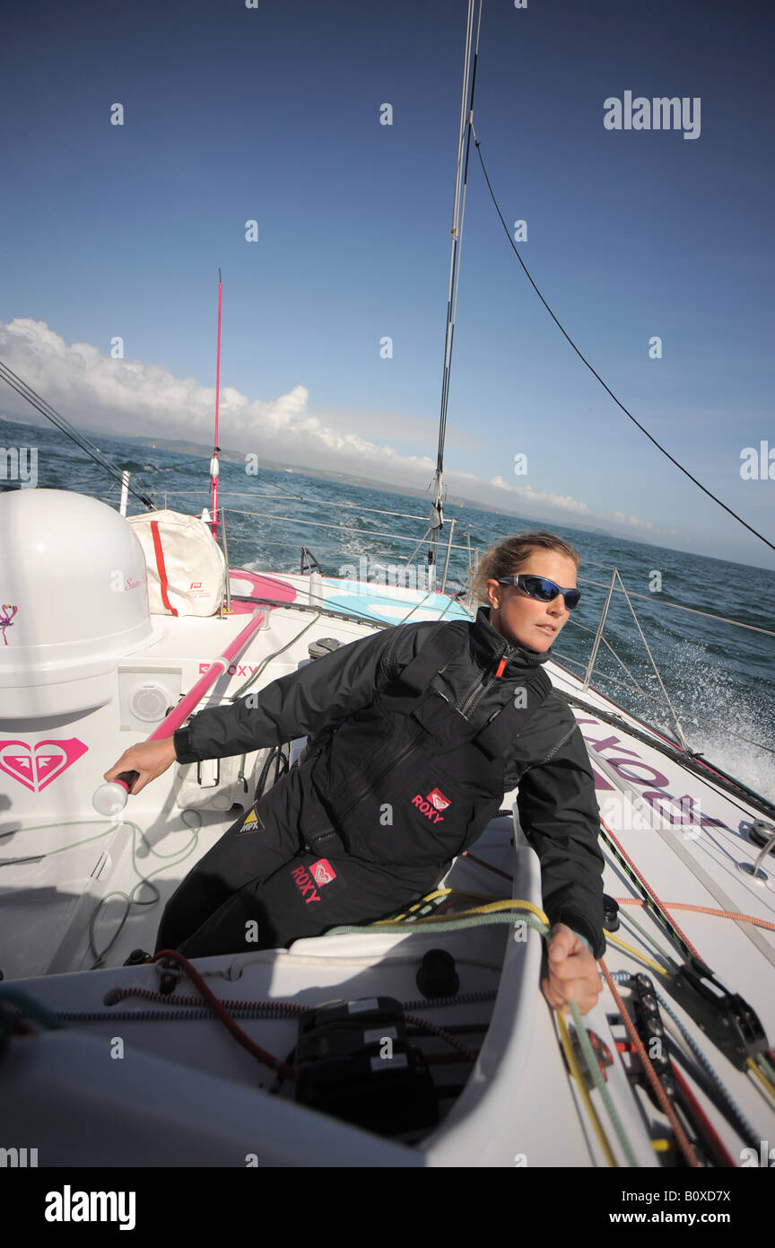 Sam davies sailing the Quiksilver Roxy boat in the Artemis Transit race ...