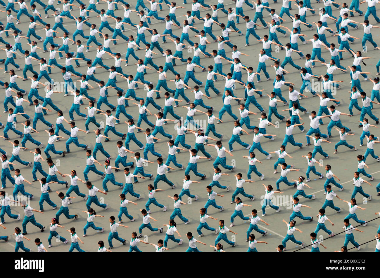 Junior school children exercising in school , Beijing,uniform China ...
