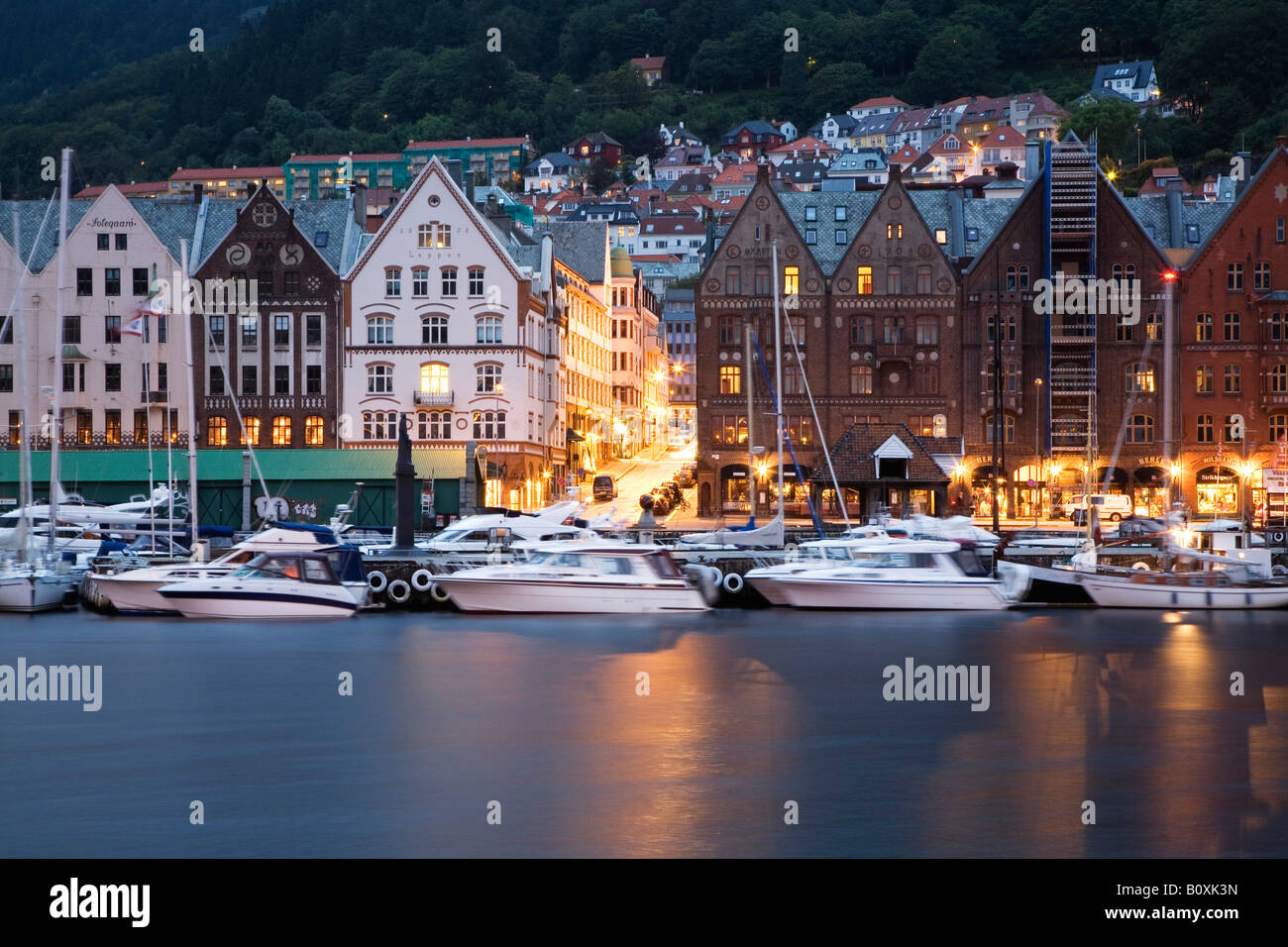 Norway, Bergen, Old Town, harbour at night Stock Photo - Alamy