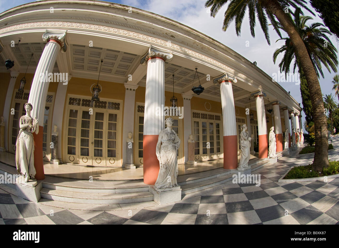 Fish eye view of the Collonade of the Muses. Achilleion, Corfu, Greece ...