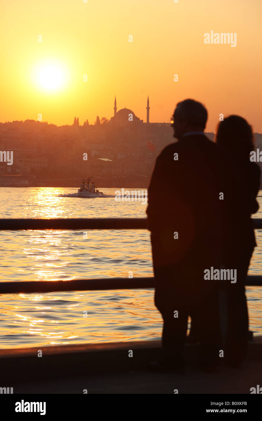 TUR Turkey Istanbul Sunset view from Galata Bridge crossing the Golden ...