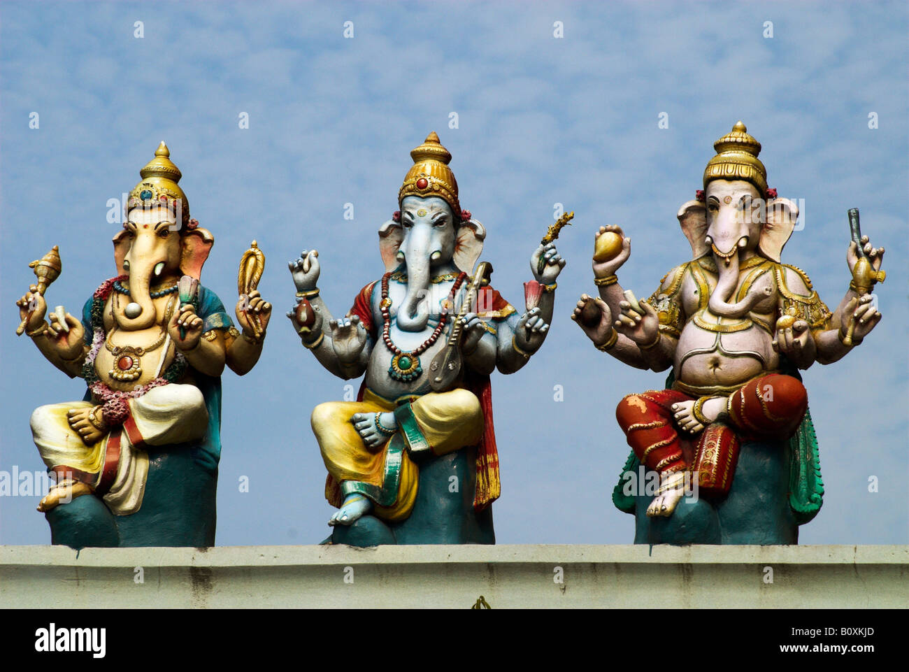 Batu Caves, Malaysia. Three Ganesha effigies above a Hindu temple Stock ...