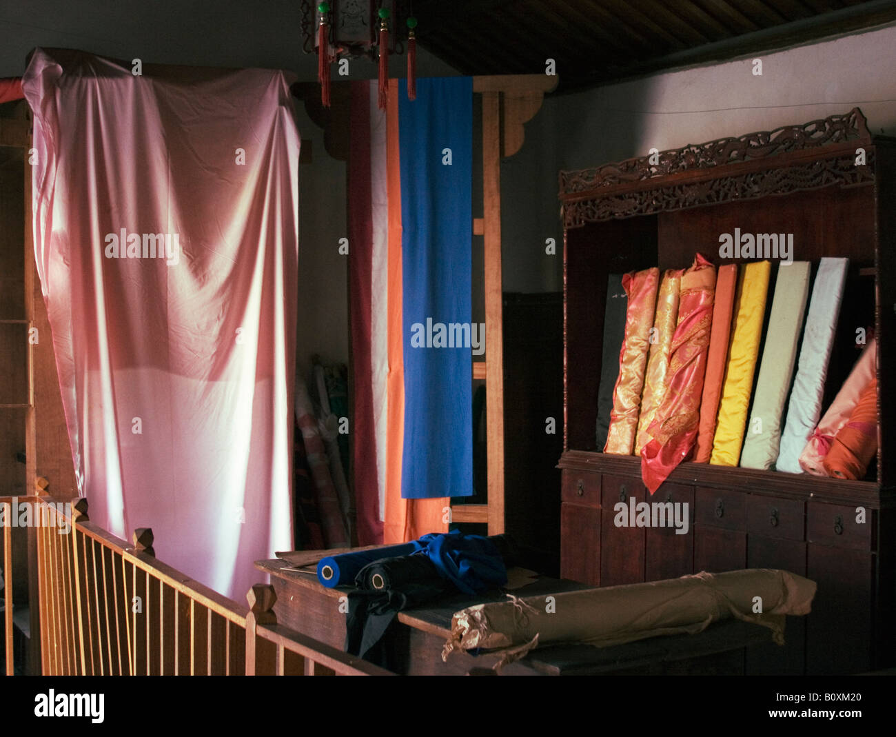 Silk hanging in a traditional Taiwanese building Stock Photo - Alamy