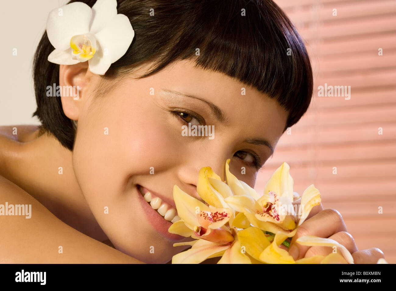 Young woman relaxing in spa, portrait, close-up Stock Photo - Alamy