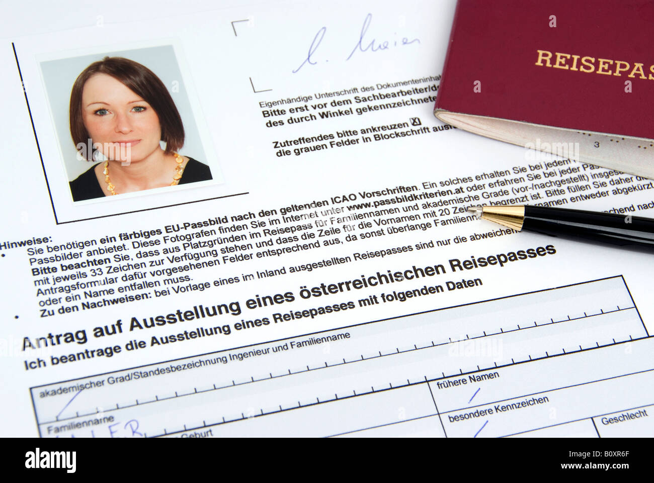 application for an Austrian passport Stock Photo - Alamy