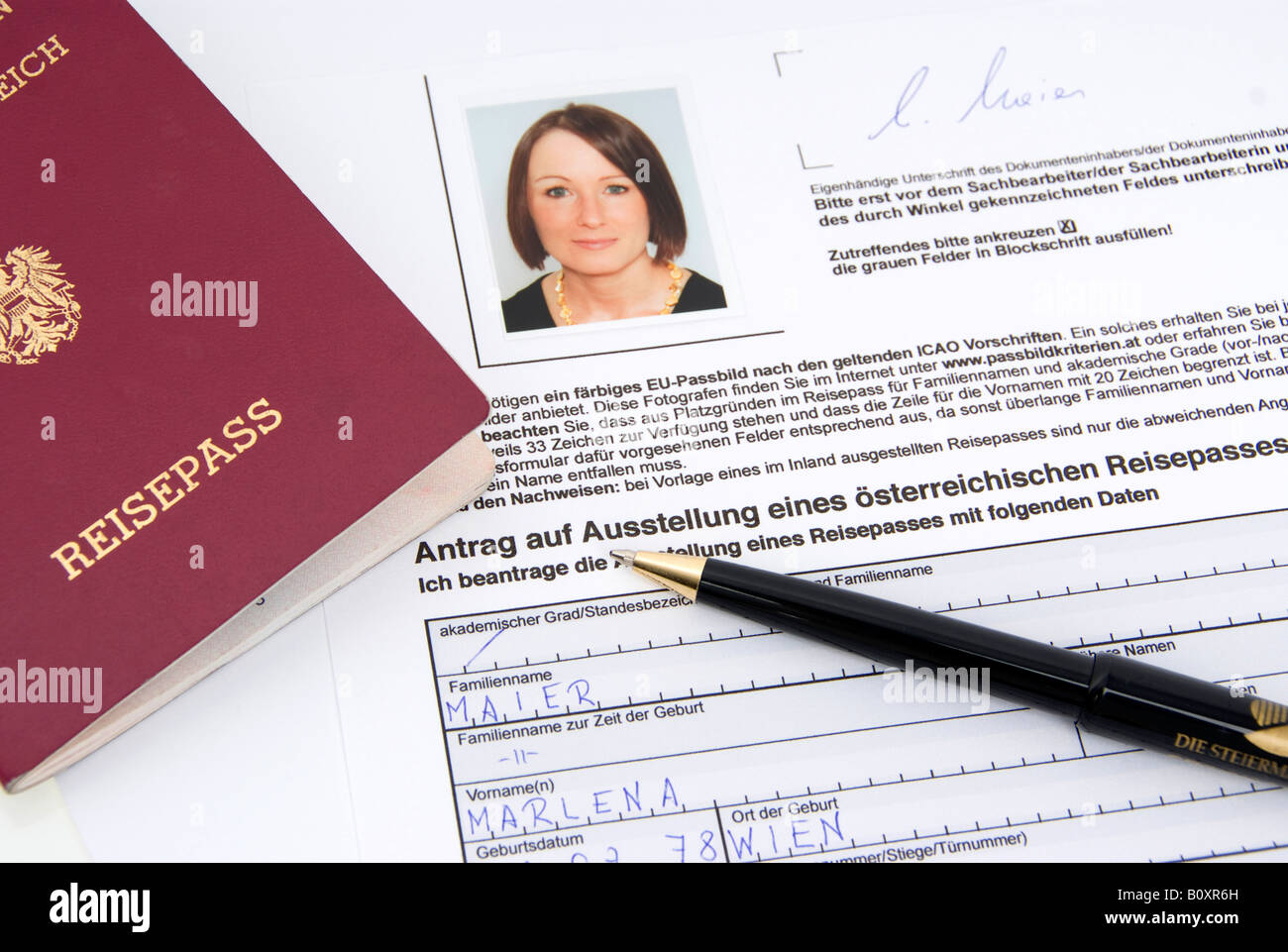 application for an Austrian passport Stock Photo - Alamy