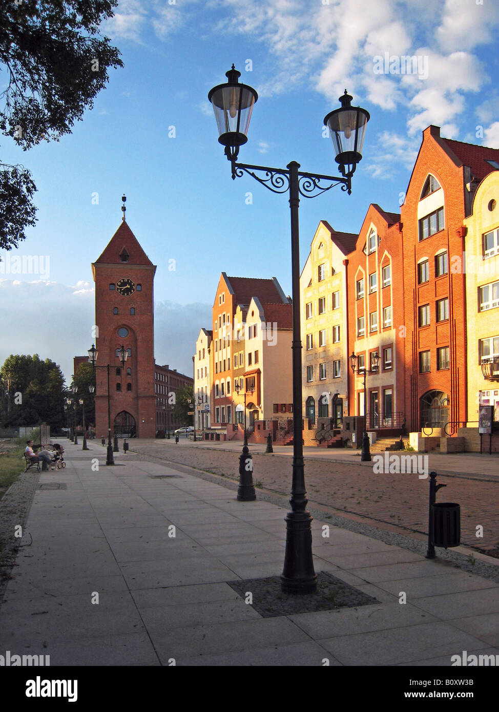 new houses with old town gate in the old city, Poland, Elblag Elbing ...