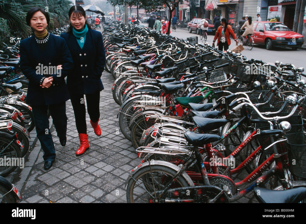 parked bikes, China, Sichuan, Chengdu Stock Photo - Alamy